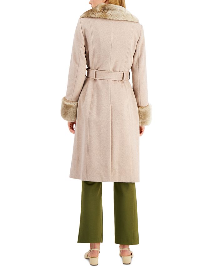 Via Spiga Women's Faux-Fur-Trim Belted Wrap Coat & Reviews - Coats ...