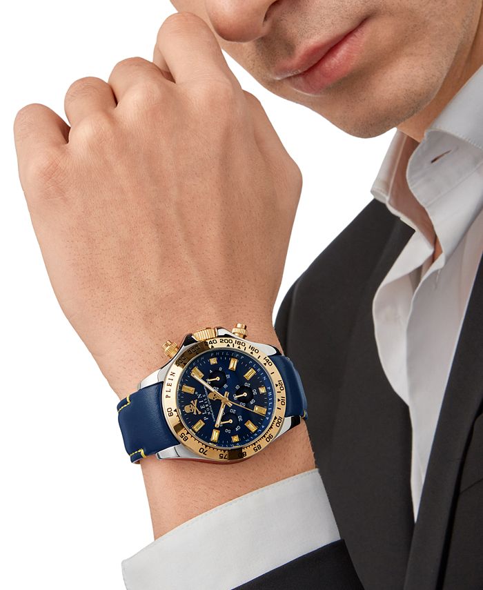 Philipp Plein Men's Chronograph Nobile Two-Tone Blue Calf Leather Strap ...