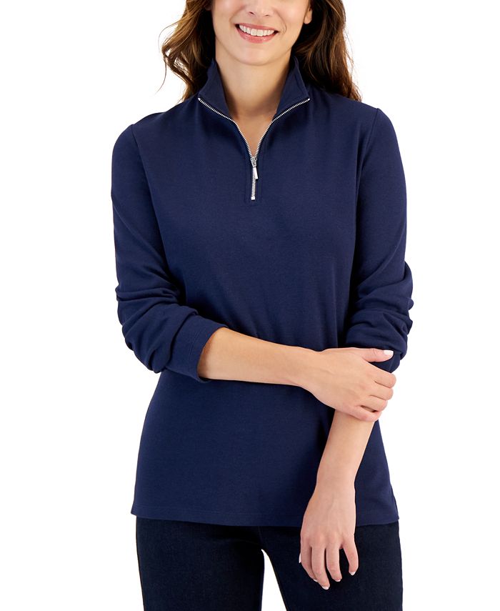 Karen Scott Women's Cotton Zip-Neck Top, Created for Macy's - Macy's