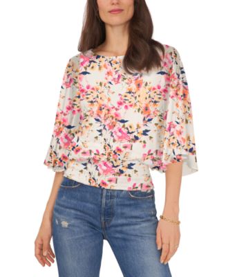 Sam & Jess Printed Smocked-Waist Top - Macy's