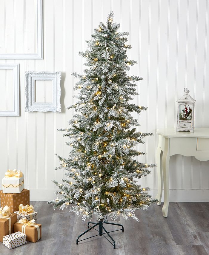 Nearly Natural Slim Flocked Nova Scotia Spruce Artificial Christmas ...