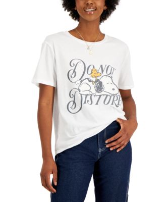 Love Tribe Juniors' Peanuts Snoopy Do Not Disturb Graphic T-Shirt - Macy's