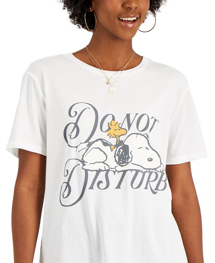 Love Tribe Juniors' Peanuts Snoopy Do Not Disturb Graphic T-Shirt - Macy's