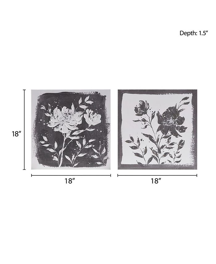 Madison Park 2 Piece Cassia Floral Embellished Canvas Wall Art, 18" x ...