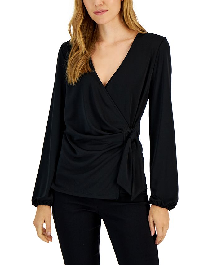 Alfani Women's Surplice Wrap Top, Created for Macy's & Reviews - Tops ...