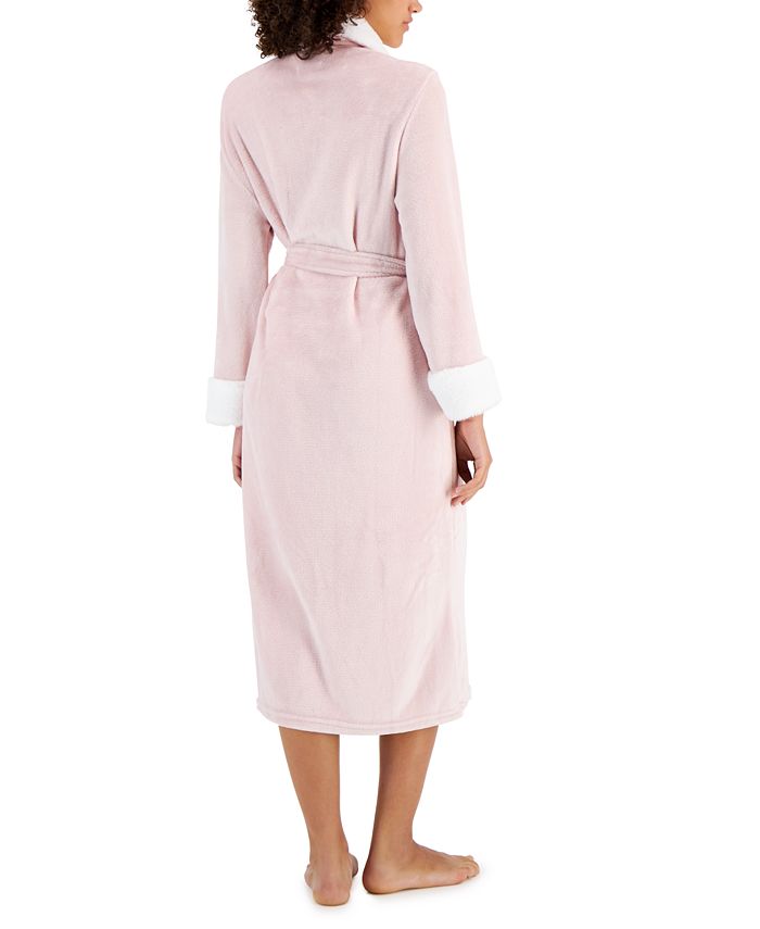 Charter Club Women's Plush Faux-Fur Trim Long Wrap Robe, Created for ...