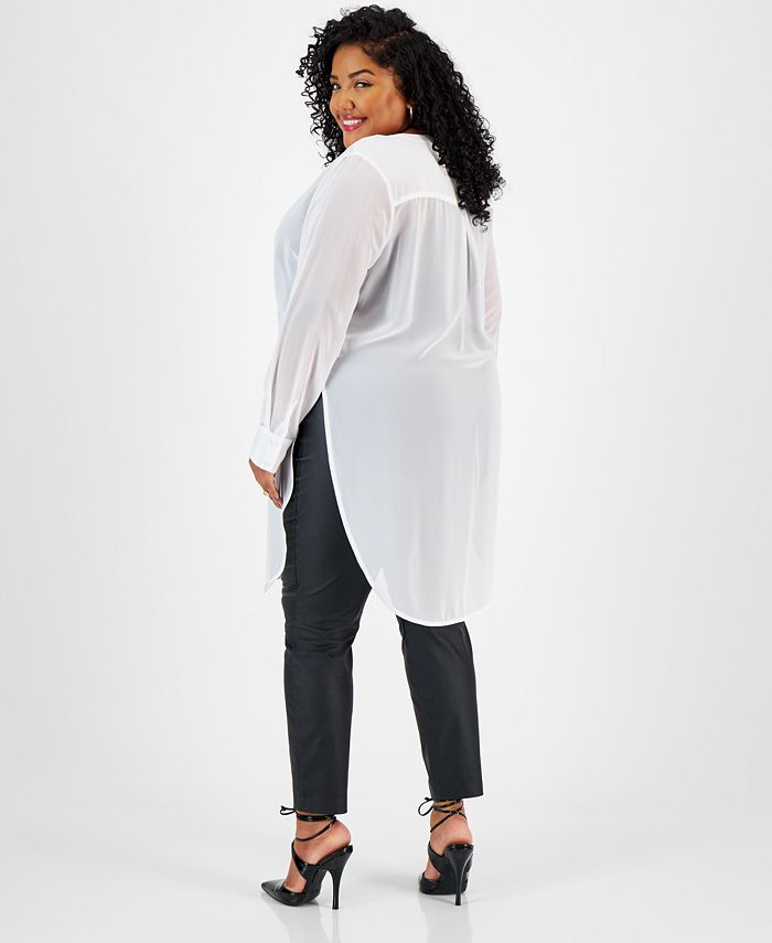 Bar III Plus Size Sheer Open-Side Tunic Shirt, Created for Macy's ...