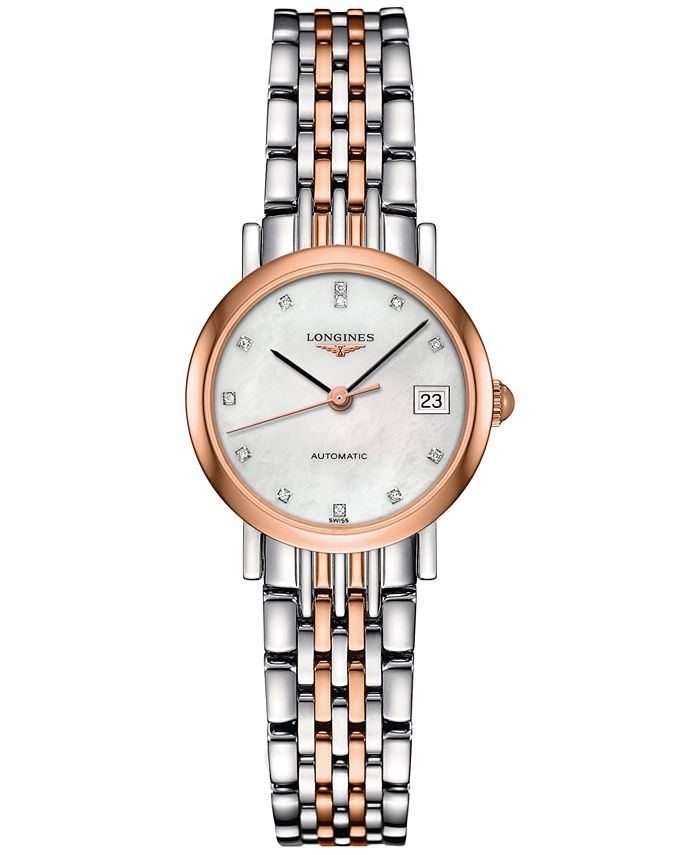 Longines Women's Swiss Automatic Elegant Diamond Accent 18k Gold ...