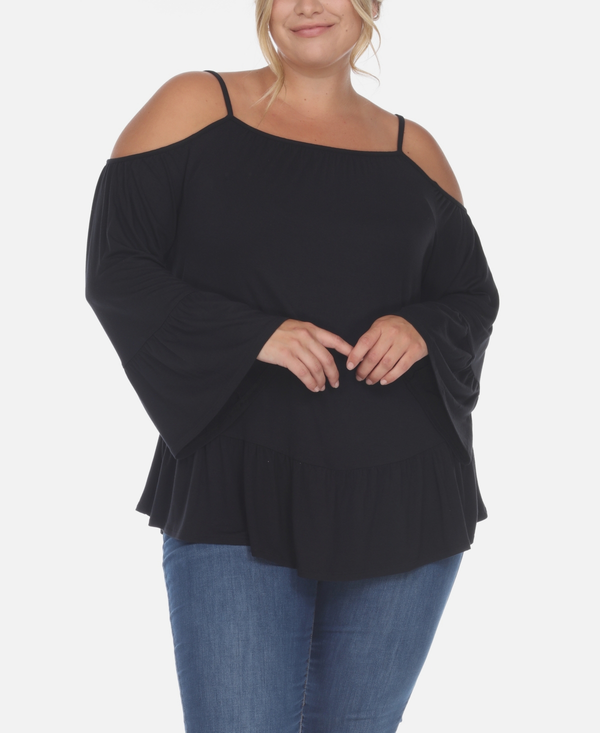 Click here for White Mark Plus Size Cold Shoulder Ruffle Sleeve T... prices