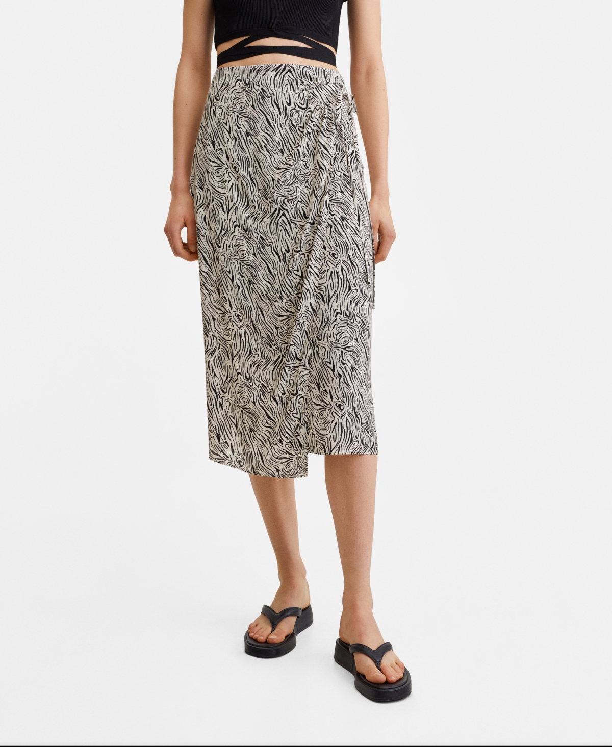 Click here for Mango Womens Wrap Print Skirt - Ecru prices