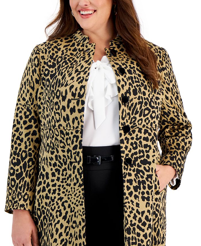 Kasper Plus Size Jacquard Animal-Print Long Jacket - Macy's