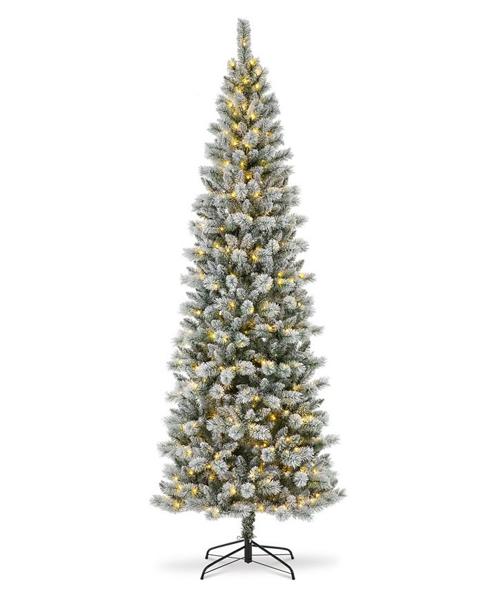Glitzhome 9' Pre-Lit Flocked Pencil Pine Artificial Christmas Tree with ...