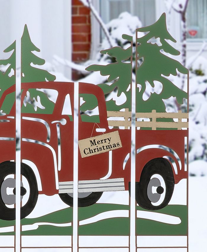 Glitzhome 40" Metal Truck Farm Combo Yard Stake - Macy's