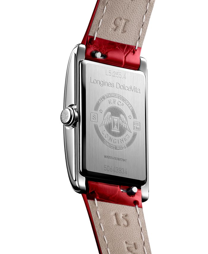 Longines Women's Swiss Automatic DolceVita Red Leather Strap Watch ...