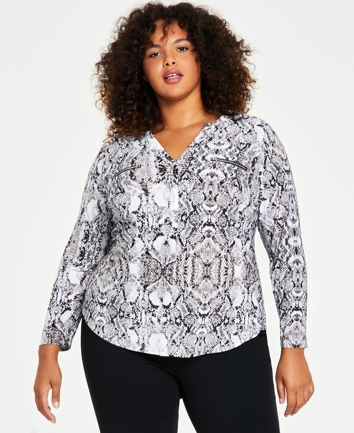 I.n.c. International Concepts Plus Size Zip-Pocket Top  Created for Macys - Printed Desert