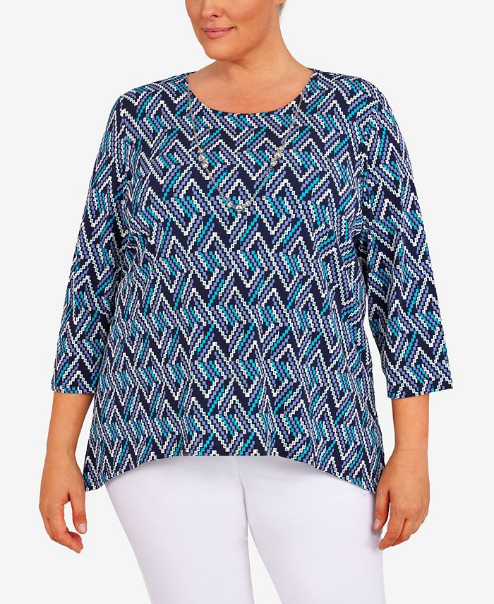 Alfred Dunner Plus Size Classics Geometric Puff Print Top with ...