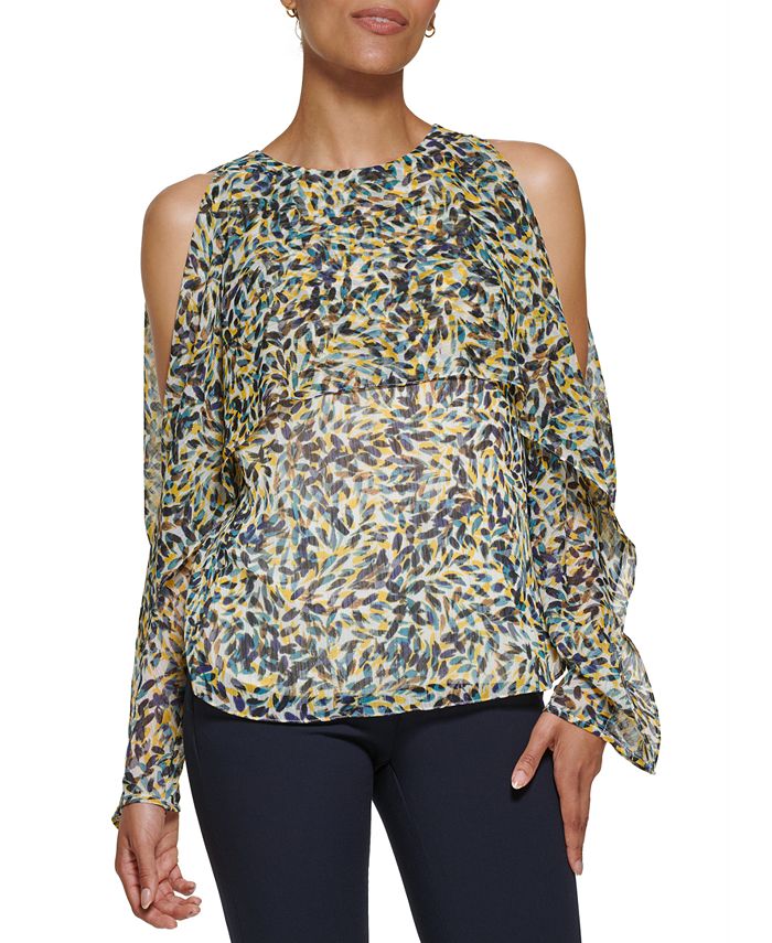 DKNY Petite Cold Shoulder Cape-Sleeve Top - Macy's