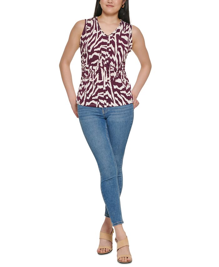 Calvin Klein Women's Printed Ruched Sleeveless Top - Macy's