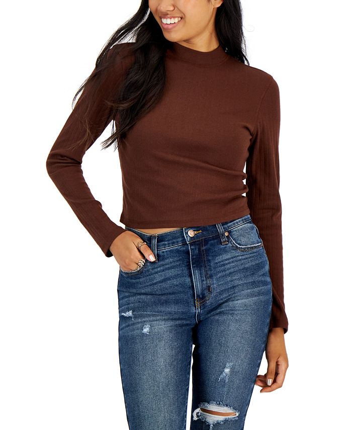 Hippie Rose Juniors' Mock-Neck Ribbed Top - Macy's