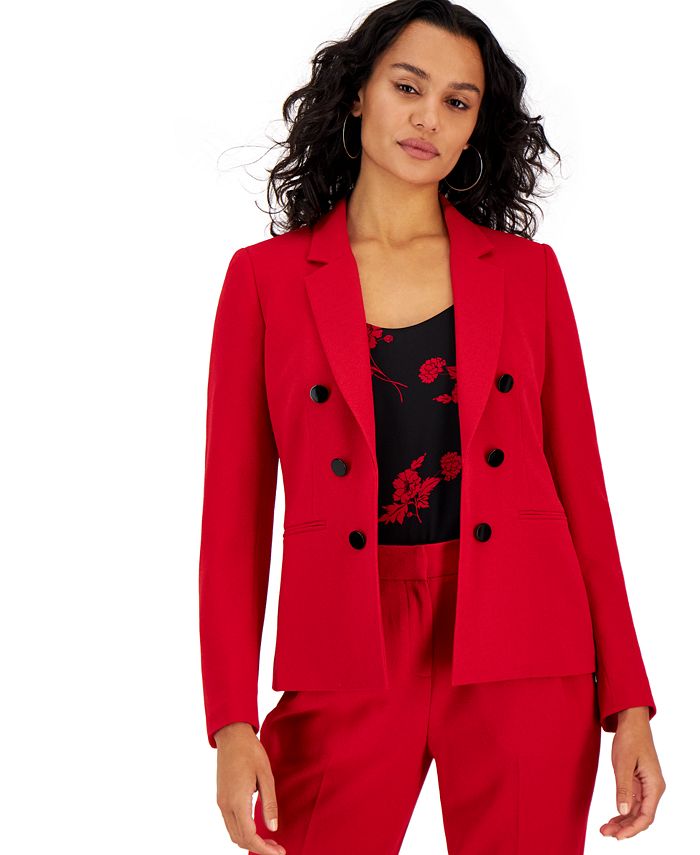 Bar III Women's Textured Crepe Faux Double-Breasted Jacket, Created for ...