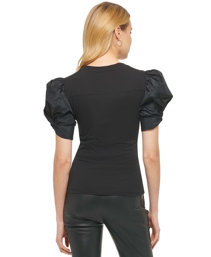 Dkny Womens Crewneck Contrast Puff Sleeve Top Macys