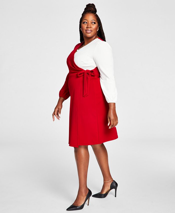 Kasper Plus Size Colorblocked Surplice Side-Tie Dress & Reviews ...