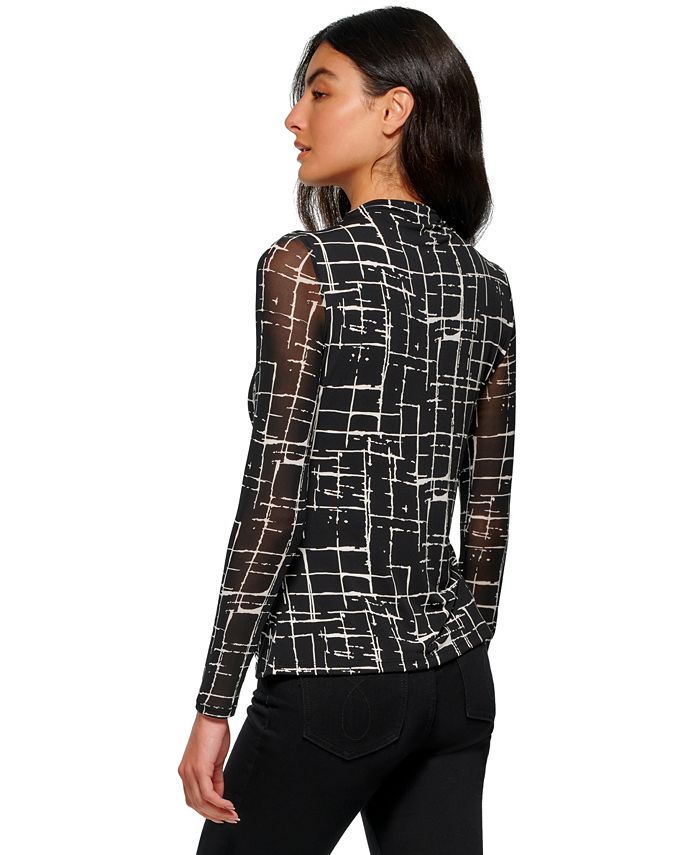 Calvin Klein Women's Long Sleeve Printed Mesh Top & Reviews - Tops ...