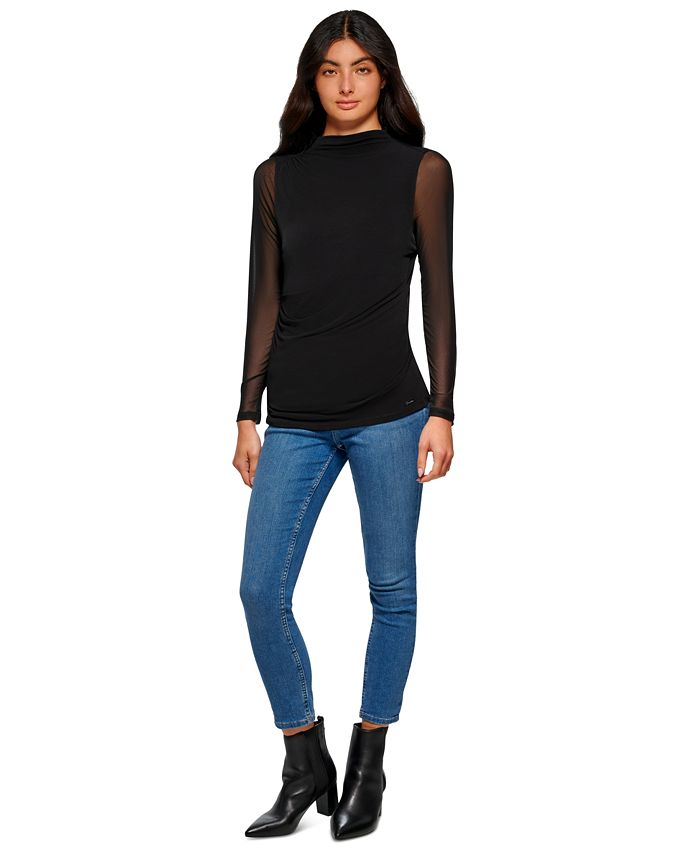 Calvin Klein Women's Long Sleeve Mesh Top & Reviews - Tops - Women - Macy's