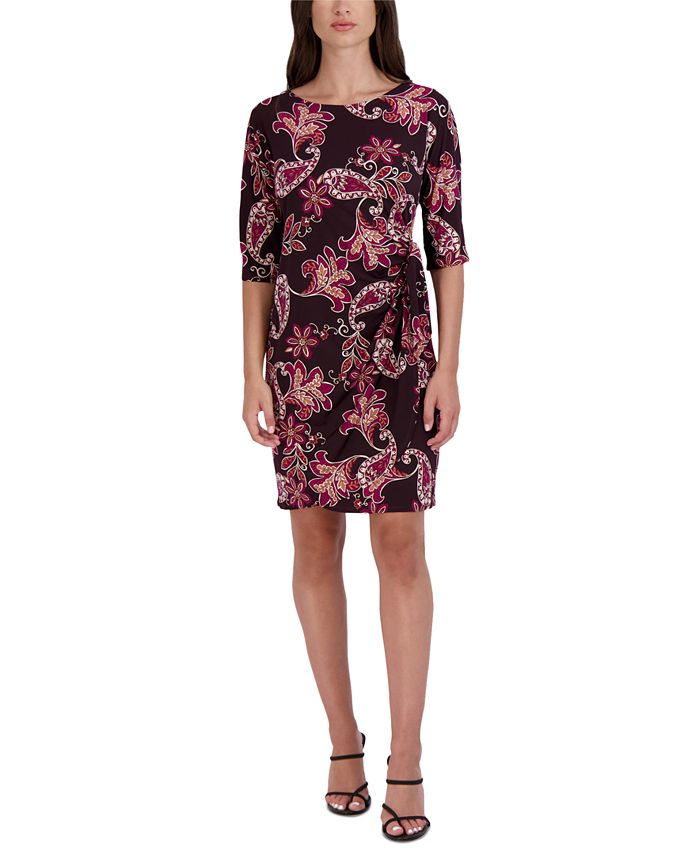 Robbie Bee Petite Paisley-Print Side-Knot Dress - Macy's