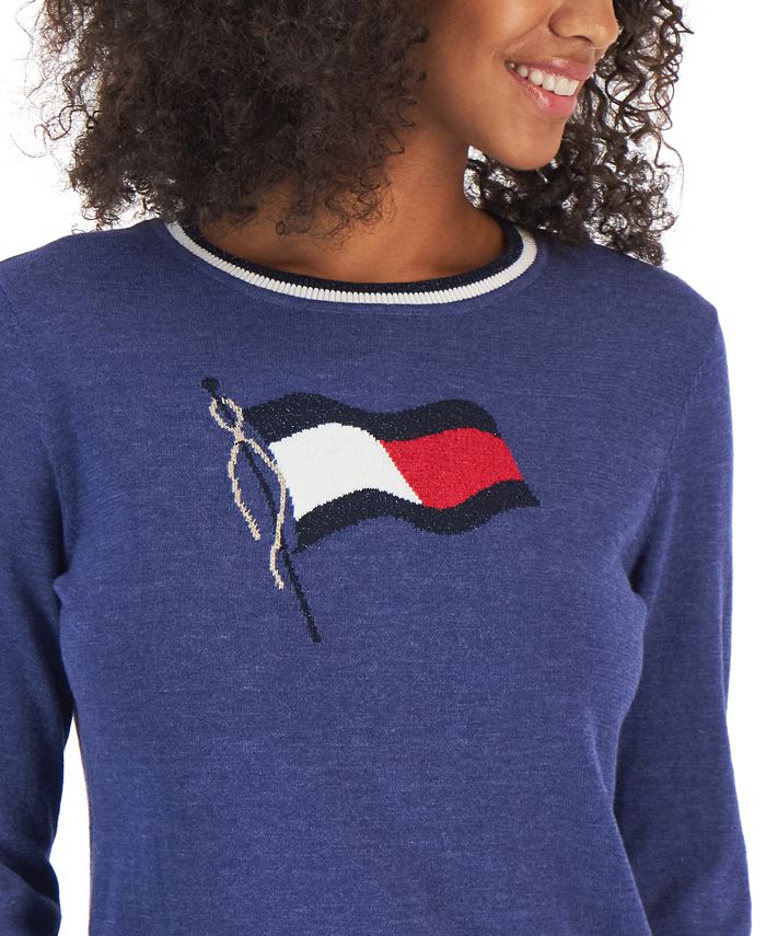 Tommy Hilfiger Women's Lucy Flag Lurex Cotton Sweater - Macy's