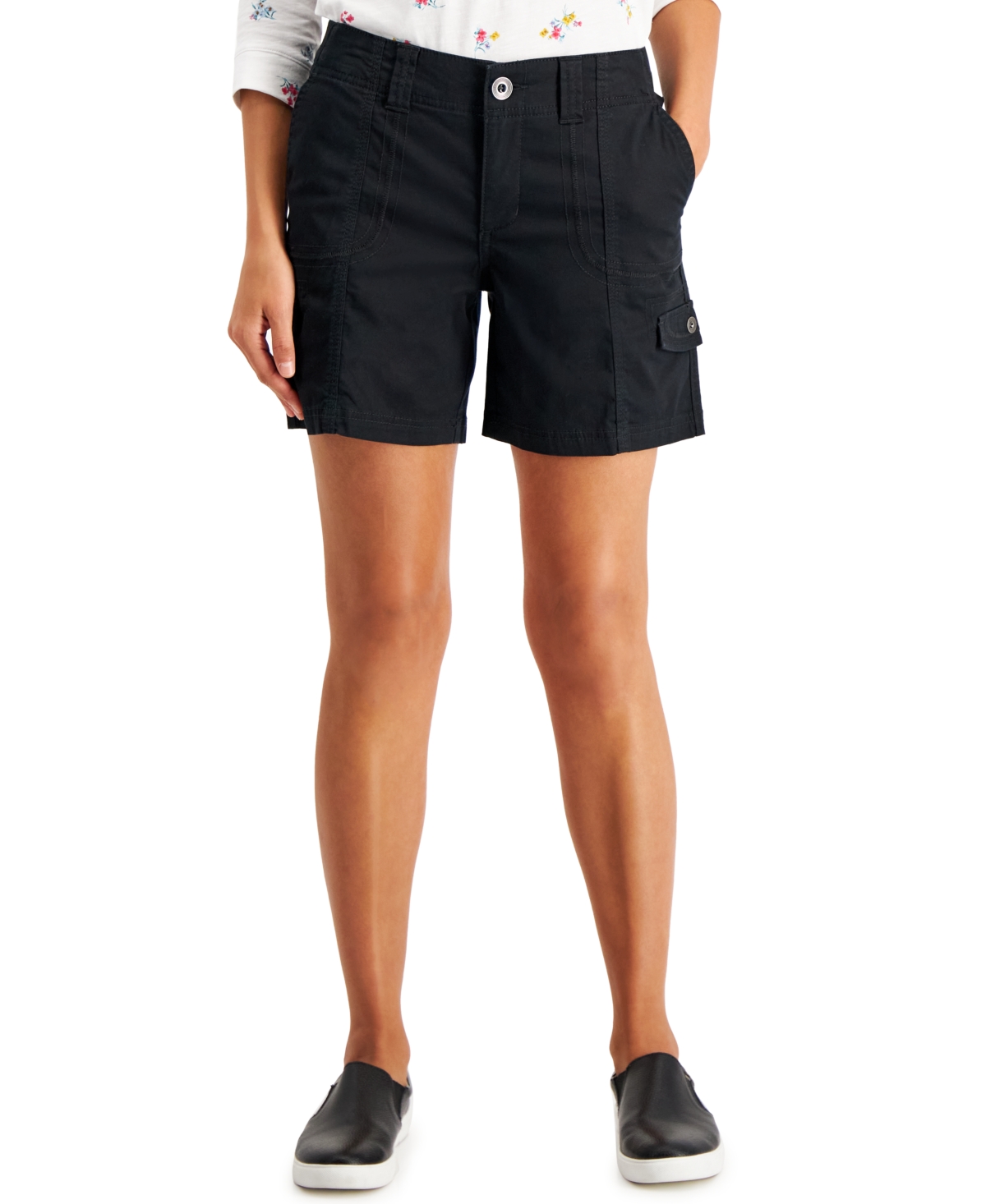 Style & Co Womens Mid-Rise Comfort-Waist Cargo Shorts  Exclusively at Macys - Deep Black