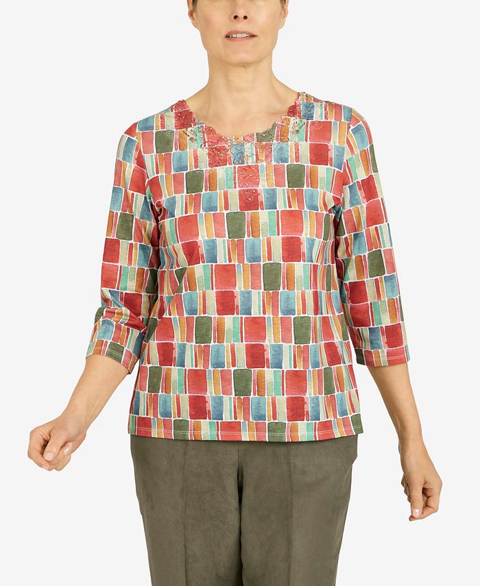 Alfred Dunner Women's Copper Canyon Crew Neck Three-Quarter Sleeve ...