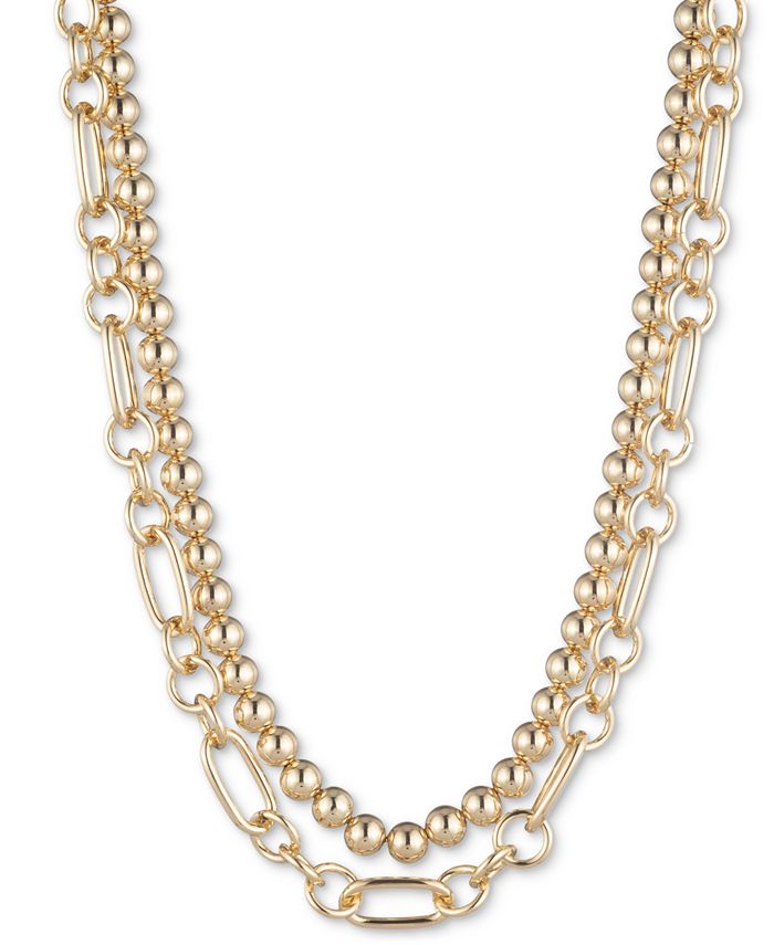 Lauren Ralph Lauren Gold-Tone Bead & Link Layered 16" Collar Necklace ...