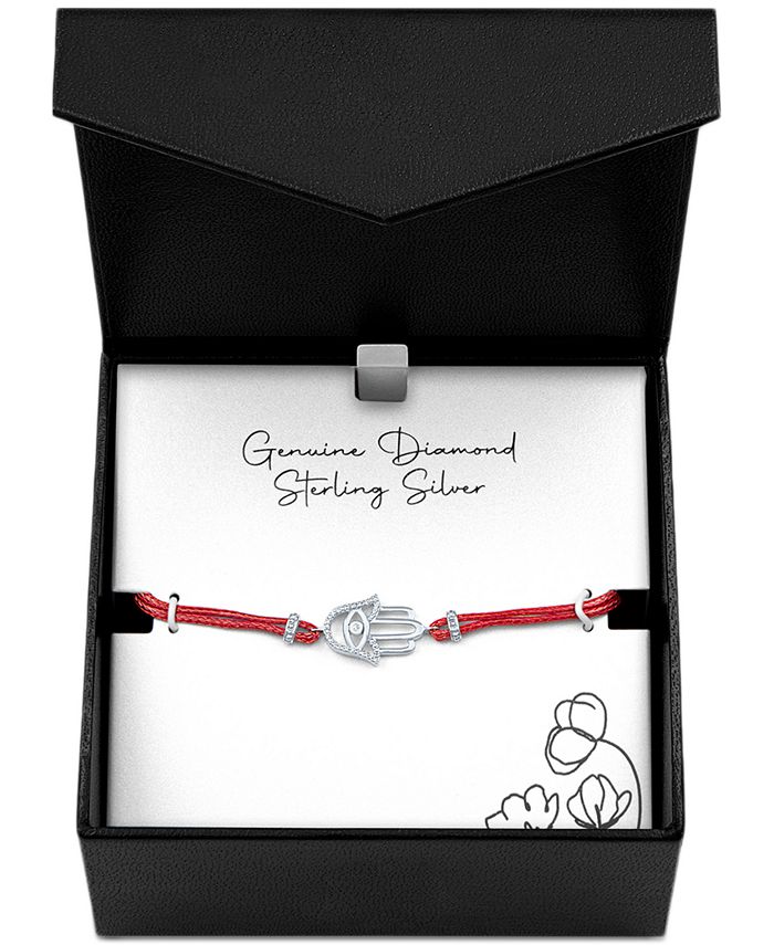 Macy's Diamond Accent Hamsa Hand Red Cord Bracelet in Sterling Silver ...