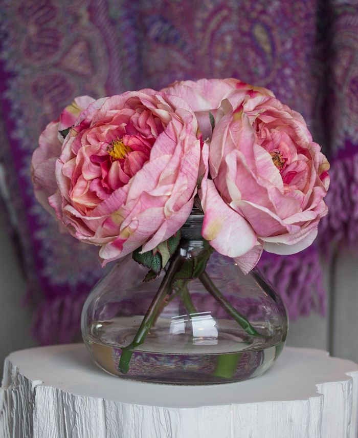 Nearly Natural Fancy Pink Rose Arrangement with Vase - Macy's