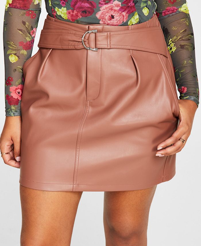 Bar III Women's Faux-Leather Belted Mini Skirt, Created for Macy's ...
