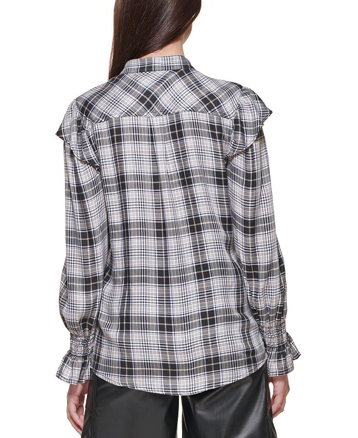 DKNY Jeans Women's Ruffled Plaid Shirt - Macy's