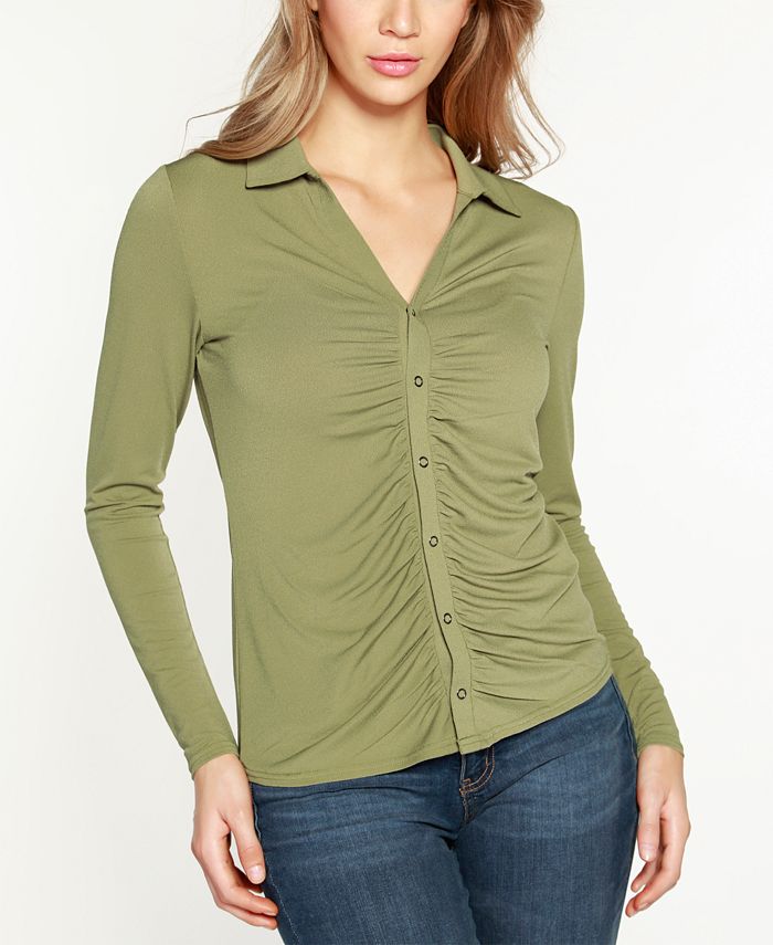 Belldini Black Label Petite Button-Front Collared Top - Macy's