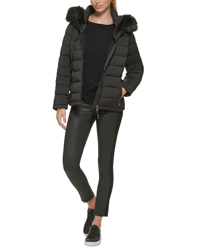 DKNY Women's Faux-Fur-Trim Hooded Puffer Coat - Macy's