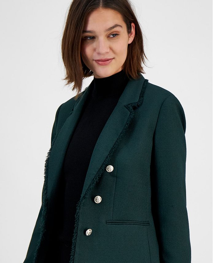 Bar III Women's Faux-Double-Breasted Fringe-Trim Blazer, Created for ...