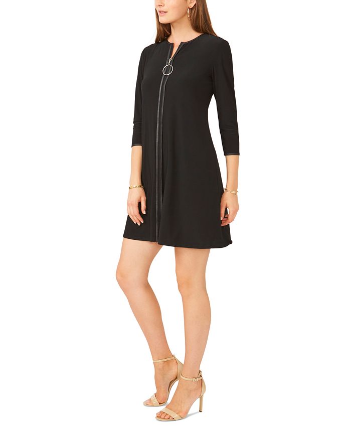 MSK Petite Faux-Leather-Trim Zip-Front Dress - Macy's