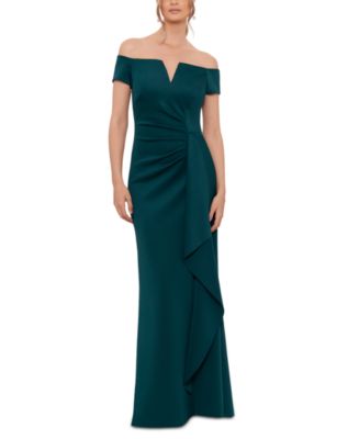 XSCAPE Women's Notched-Neck Cascade-Ruffled Gown - Macy's