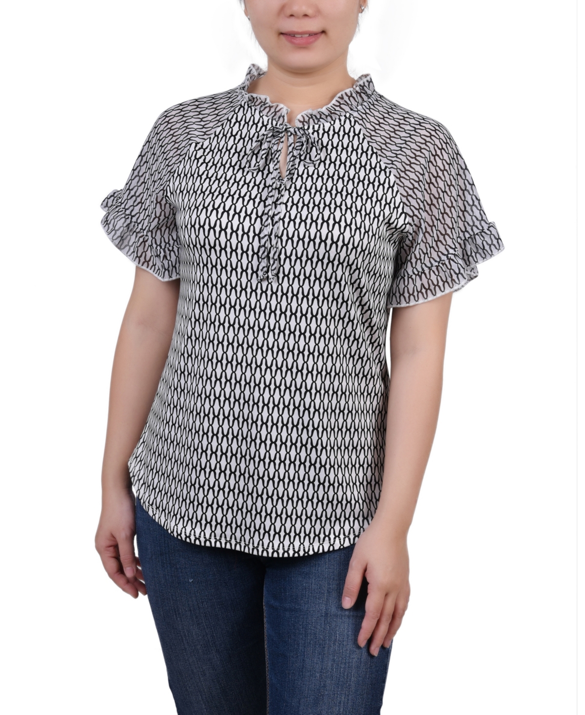 Click here for Ny Collection Petite Chiffon Short Ruffled Sleeve... prices