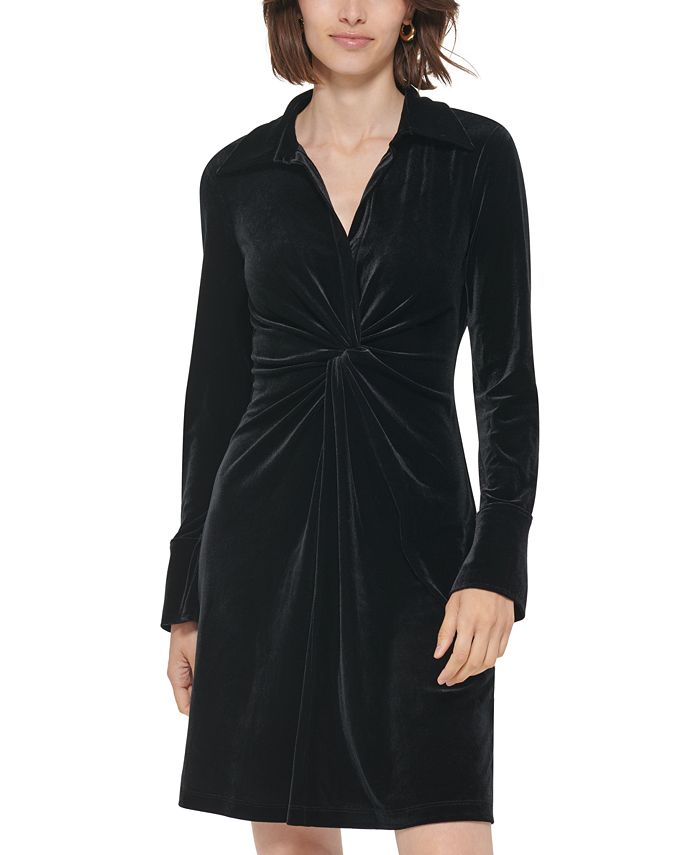 Calvin Klein Twist Front Velvet Fit And Flare Dress And Reviews Dresses
