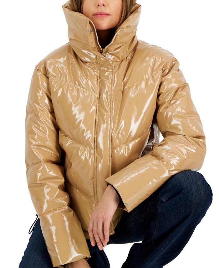 HUGO Women's Convertible-Collar Glossy Puffer Jacket - Macy's