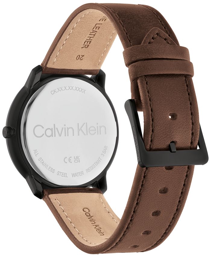 Calvin Klein Unisex Brown Leather Strap Watch 40mm & Reviews - All ...