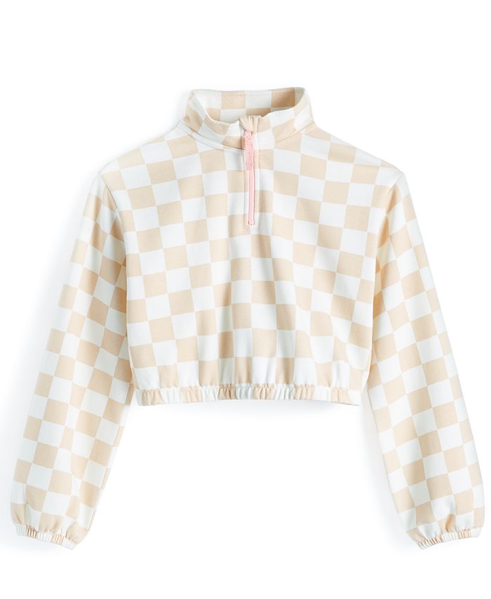 Epic Threads Big Girls Stella Checkered Quarter-Zip Sweater, Created ...