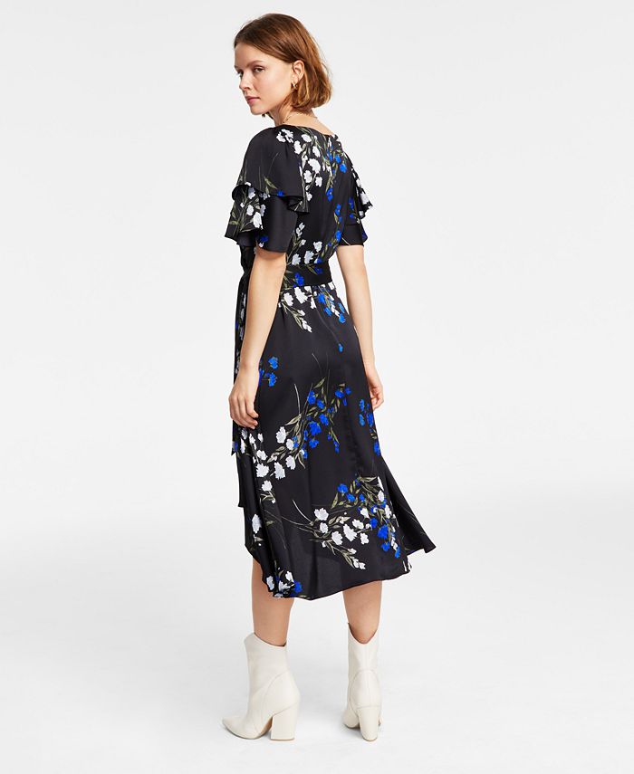 DKNY Floral-Print Flutter-Sleeve Dress - Macy's