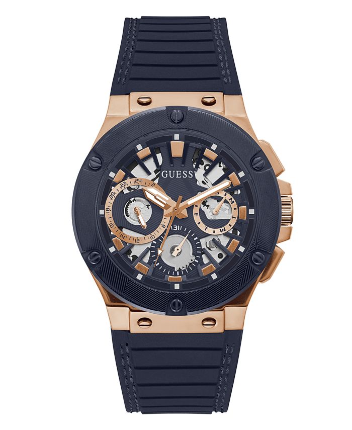 GUESS Men's Navy Silicone Strap, Multi-Function Watch, 44mm - Macy's