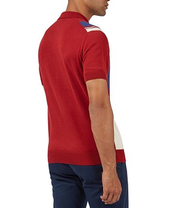 Ben Sherman Men's Knitted Vertically-Striped Short-Sleeve Embroidered ...